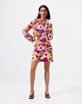 Desigual Mehrfarbiger H&auml;kelpullover in Wei&szlig;