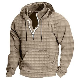 Generic Sweat &agrave; capuche pour homme avec cordon de serrage et fermeture &eacute;clair 1/4 - Pull &agrave; capuche gaufr&eacute; avec poche pour printemps et hiver, kaki, XXL
