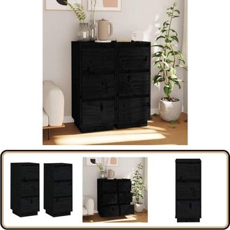 vidaXL Sideboards 2 Stk. Schwarz 32x34x75 cm Massivholz Kiefer - Massiver Holzsideschränke - Schwarze Sideboards - Kiefernholzmöbel - Wohnzimmermöbel