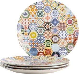 M&auml;ser Serie Amarante, Gro&szlig;e runde Platzteller mit besonderem Fliesendekor im 4er Set, ideal auch als Pizzateller, Servierteller und Dekoteller, 4 Jumbo Tell