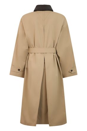 Bottega Veneta Womens Trench Coat With Woven Collar, Sahara Cotton & Raincoats