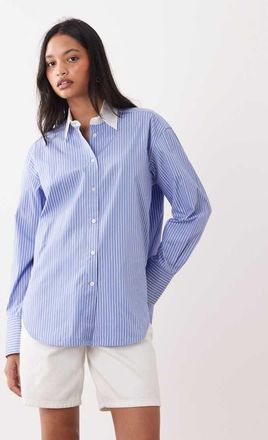 Arket Chemise en coton &agrave; rayures et poignets contrastants - Bleu/blanc