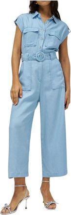 Salsa Femme, Combinaisons et Ensembles, Bleu, Taille: 36 FR Combinaison en denim &agrave; jambe &eacute;vas&eacute;e