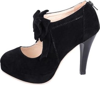 BESTONZON Escarpins à Talons Hauts en Suédine Noire Bout Rond Noeud Décoratif Taille 41 Chaussures Féminines Élégantes pour Soirées Printemps et Été Sandales à 