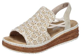 Rieker Keilsandalette RIEKER, Damen, Gr. 40, beige (hellbeige), Lederimitat, Textil, Schuhe, mit seitlichen Gummiz&uuml;gen f&uuml;r guten Sitz, Topseller