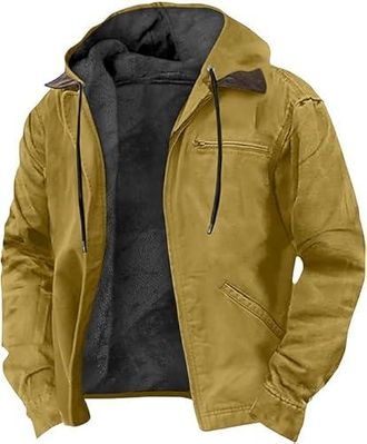 Generic Lininco Vestes &agrave; capuche pour homme avec fermeture &eacute;clair et doublure en polaire, manteau dhiver l&eacute;ger d&eacute;contract&eacute; &eacute;pais avec poche, jaune, 6XL