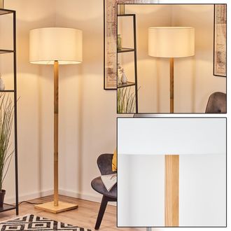 HOFSTEIN Stehleuchte Flemming, Stehlampe aus Holz im modernen Boho-Design, Schirm aus Stoff, &Oslash; 50 cm, 170 cm, E27, mit Fu&szlig;schalter - Wohnzimmer, Schlafzimmer, 