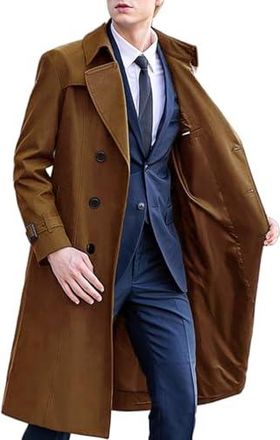Generic Trench pour homme - Coupe ajustée - Double boutonnage - Style décontracté - Avec poches - Veste longue à revers cranté, marron, XXL