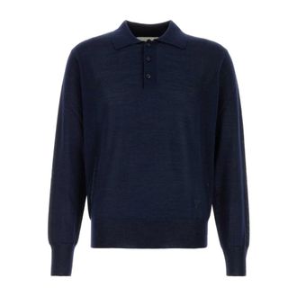 Ami Homme, Tops, Bleu, Taille: M Polo en laine mélangée bleu foncé