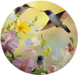 Generic Jardin Vibrant Tapis color&eacute; Motifs Floraux et dOiseaux, Tapis Ronds lavables antid&eacute;rapants Doux pour Bureau et Salon 160x160cm