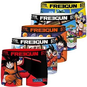 Freegun Caleçon Homme Sangoku, Shenron, Boxer Homme, Dragon Ball, Maille Aérée et Durable (Lot de 5), Rouge, Jaune, Orange, Violet, Taille S