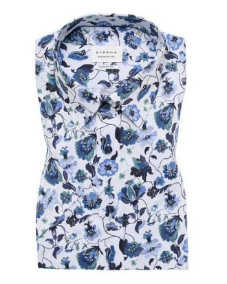 Eterna B&uuml;gelfreies Kurzarmhemd aus Baumwolle mit Blumenprint, Modern Fit in