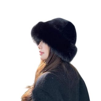 Generic Chapeau cloche dhiver en peluche pour femme, chapeau chaud en fausse fourrure de vison, Noir, Taille unique