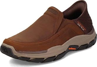 Skechers USA Respected-Elgin 204810 Chaussures à Enfiler en Cuir à Bout Mocassin pour Homme 24 cm, CDB (Crazy Horse Marron foncé), 40 EU