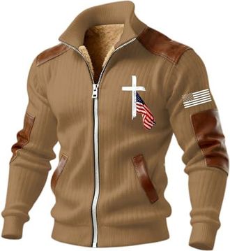 Generic Cardigan d&eacute;contract&eacute; doubl&eacute; en polaire avec fermeture &eacute;clair, manteau dhiver &eacute;pais pour un usage quotidien en plein air, kaki, XXL