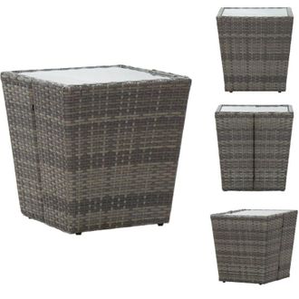 vidaXL Beistelltisch Grau 41,5x41,5x43 cm Poly Rattan und Hartglas - Gartentisch - Beistelltisch - Balkontisch - Esszimmertisch - Terrassenm&ouml;beln
