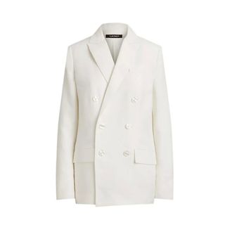 Ralph Lauren Femme, Vestes, Blanc, Taille: 42 FR Blazer crois&eacute; en serg&eacute; m&eacute;lang&eacute; lin