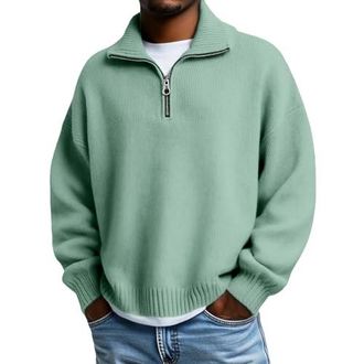 Generic DENGJIAMY Pull en tricot pour homme avec fermeture &eacute;clair quart de long, chemise unie, manches longues, v&ecirc;tements d&eacute;contract&eacute;s &agrave; col rond, sweat-shirt