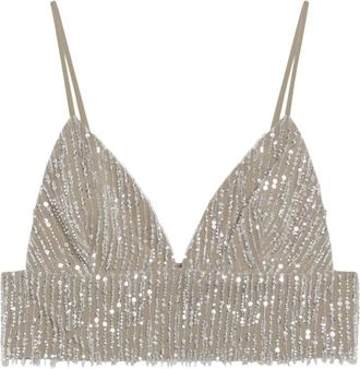Ami Top Court Brod&eacute; - Femme - Tops - Beige - Taille: 36 FR