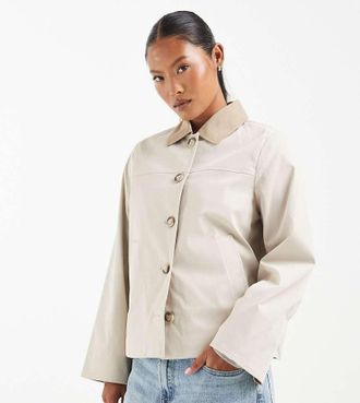 Vero Moda Petite Barnjacke mit Kontrastkragen-Detail in Oatmeal-Neutral