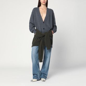 Stella McCartney Grau/dunkelgr&uuml;ner Cardigan mit gekreuzten &Auml;rmeln