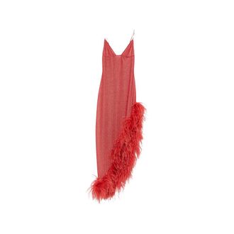Os&eacute;ree Lumi&egrave;re Plumage Feather-trim Asymmetric Dress