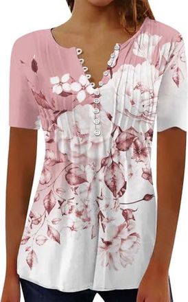 Generic Hauts surdimensionnés pour femmes 2025 hauts décontractés tendance imprimés grande taille chemises à manches courtes col en V tenues pour entraînement