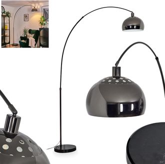 HOFSTEIN Stehleuchte Baloca, Stehlampe aus Metall in Schwarz/Chrom/Rauch/Weiß mit Marmorfuß, verstellbare Leuchte im Vintage-Design, Lichteffekt u. Fußschalter
