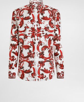 Dolce & Gabbana Hemd Martini Aus Popeline Mit Majolika-print - Mann Hemden Multicolor 37