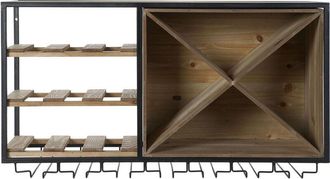 PEGANE Meuble de bar en bois de sapin naturel et m&eacute;tal noir - longueur 80 x profondeur 24 x hauteur 44 cm