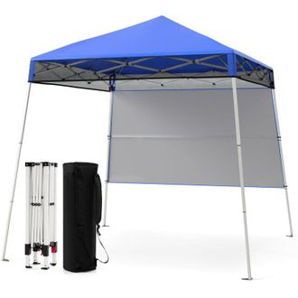 Costway Costway - Tonnelle de Jardin 182 x 182 cm avec Panneau Lat&eacute;ral, Tente R&eacute;ception Pliant avec Pieds Inclin&eacute;s R&eacute;glables, pour F&ecirc;te Camping, Bleu