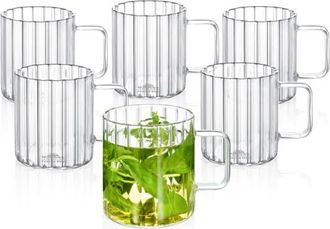Wilmax England Wilmax - Verres thermiques avec anse - Lot de 6-550 ml - Verres en verre cannel&eacute; pour leau, le th&eacute;, le caf&eacute; - Verres &agrave; th&eacute; et &agrave; caf&eacute; - Gobelets - Lava
