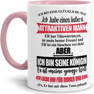 Tassendruck Partner-Tasse Ich Bin Seine K&ouml;nigin/Liebe/Paar/Mann & Frau/Innen & Henkel Rosa