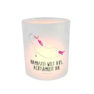 Mr. & Mrs. Panda tischlicht Einhorn Yoga - Geschenk, Glas kerzenhalter, Windlichter, Yogamatte, Teelichthalter, Unicorn, Witzig, Windlicht, Einh&ouml;rner, Namaste, Sport