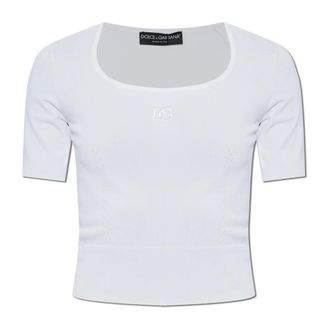 Dolce & Gabbana Oberteil mit besticktem Logo - - Tops - Damen - Wei&szlig; - M