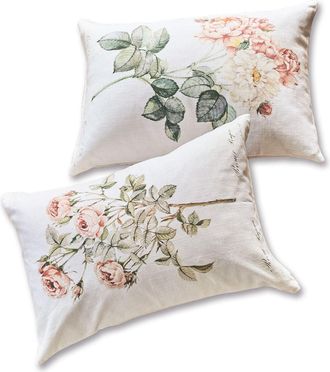 Loberon Kissenhülle 2er Set Girona, nostalgische Botanik-Prints, künstlerische Aquarell-Optik, Kissenbezug, Ostern, Osterdeko, Ostertextilien, Baumwolle, Crem