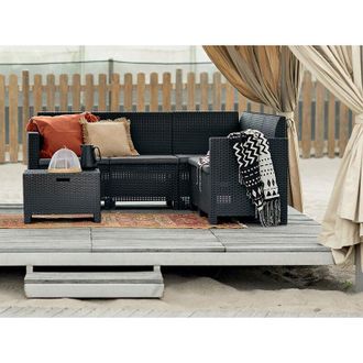 Dmora Lounge-Set für den Außenbereich Dcorre, Garten-Set mit Kissen, Lounge-Set für den Innenbereich in Rattan-Optik, 100 % Made in Italy, Anthrazit - Dmora