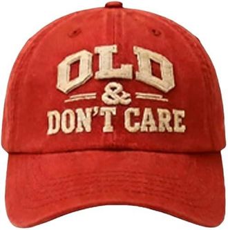 Generic Old & Dont Care Casquette de baseball r&eacute;glable classique en coton brod&eacute; vintage unisexe, Rouge, 4