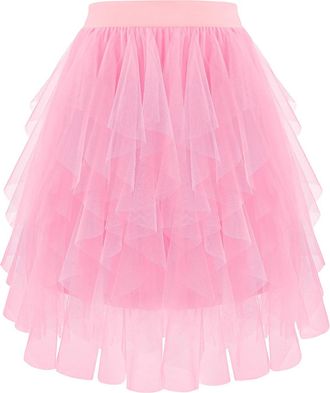 Bbonlinedress Damen T&uuml;llrock pink Tulle Skirt Knielang Tutu Petticoat Unterrock Cosplay Rock Kurz Tanzrock Elastisch T&uuml;ll Ballett Kost&uuml;me Karneval Fasching Pink XL