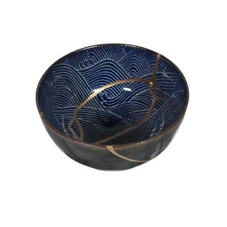 Generic Blue Wave Kintsugi-Sch&uuml;ssel, goldfarbene Reparatur-Keramik-Keramik, Kintsugi-Keramik f&uuml;r Wellness und Wiederverbindung, japanische Keramik f&uuml;r Dekorat