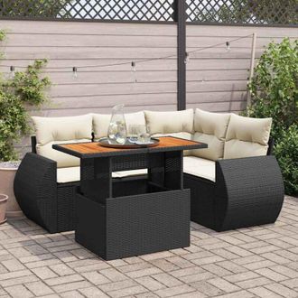 vidaXL 5-tlg. Garten-Sofagarnitur mit Kissen Schwarz Poly Rattan - Vidaxl