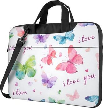 Generic Sac pour ordinateur portable de 15,6 pouces avec bandouli&egrave;re - Motif papillon vert - Housse de protection antichoc pour ordinateur portable de 15,6 - 