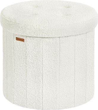 Songmics Mazie Kollektion - Sitzhocker rund, Fu&szlig;hocker mit Stauraum, Faltbarer Hocker mit abnehmbarem Deckel, einfache Montage, Fleece, Wohnheim, Schlafzimmer,