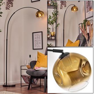 HOFSTEIN Stehleuchte Ripoll, Stehlampe aus Metall/Glas in Schwarz/Gold/Klar mit Marmorfu&szlig;, verstellbare Leuchte im Retro-Design (Schirm &Oslash; 20cm), 185cm, Fu&szlig;scha