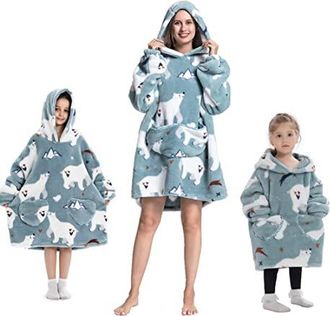 Minetom Hoodie Unisexe Couverture Polaire Sweats à Capuche Adulte Enfants Hiver Pull Doux Chaud Oversize Flanelle Sweatshirt Ours Taille Unique