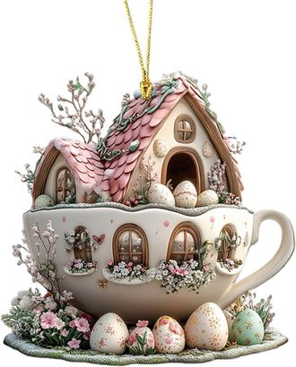 Generic Eierhaus - Osterbaum | Osterbaum -Ornamente | Osterschmuck | Haus Ornamente | Ostereihunny House Cup | Saisonale | Lustige Fr&uuml;hlingslandschaft Acrylve