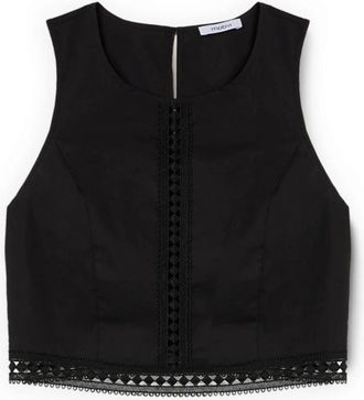 Motivi Femme, Tops, Noir, Taille: 38 FR Top court en popeline avec dentelle