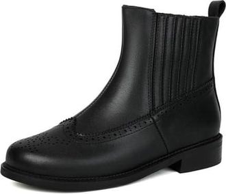 Generic Bottines western cowgirl pour femme - Fermeture &eacute;clair lat&eacute;rale - Bout rond - Talons blocs bas perfor&eacute;s, Noir, 38.5 EU