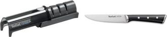 T-fal Aiguiseur de couteaux, Meule japonaise, Affutage en 3 étapes, Rétractable, Universel & Ice Force Couteau ménager 11 cm, Couteau de cuisine, Lame en ac