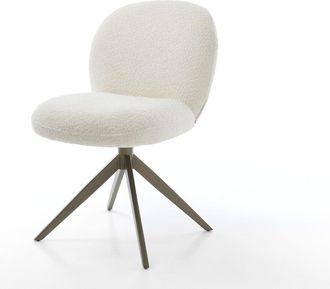 DELIFE Drehstuhl Nube-Flex Boucl&eacute; Wei&szlig; Kreuzgestell breit Effektfinish Titan 360&deg; drehbar Taschenfederkern, Esszimmerst&uuml;hle